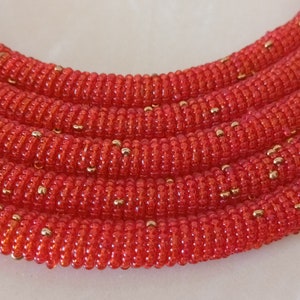 ON SALE African Red Statement Necklace, African Beaded Layered Necklace ...