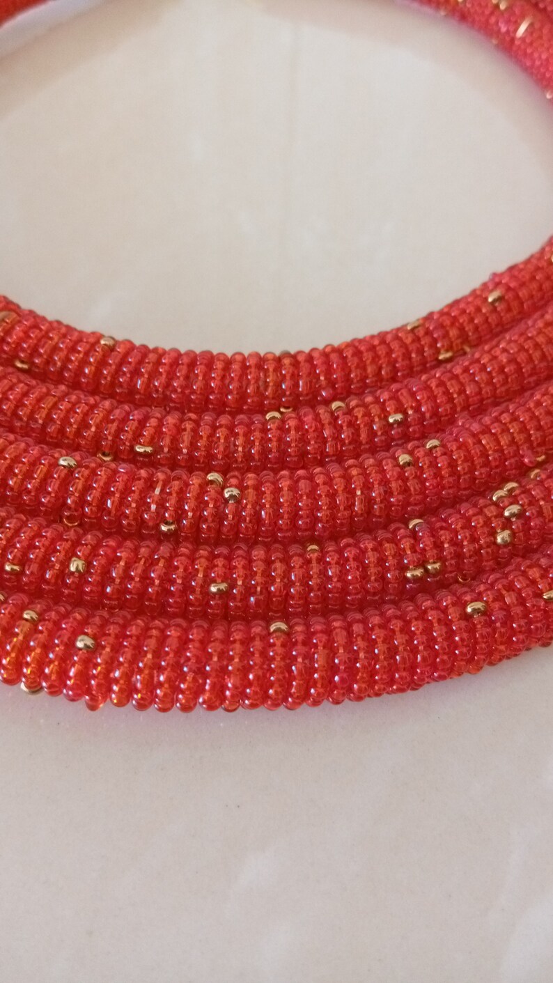 ON SALE African Red Statement Necklace African Beaded Layered | Etsy