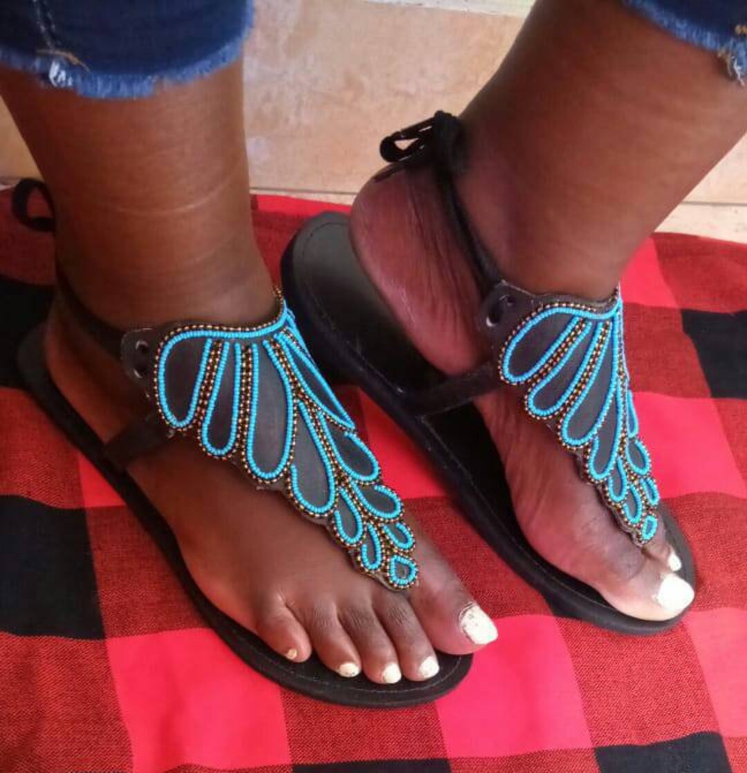 ON SALE African Masai Sandals, Beaded Sandals, Summer Sandals, Women ...