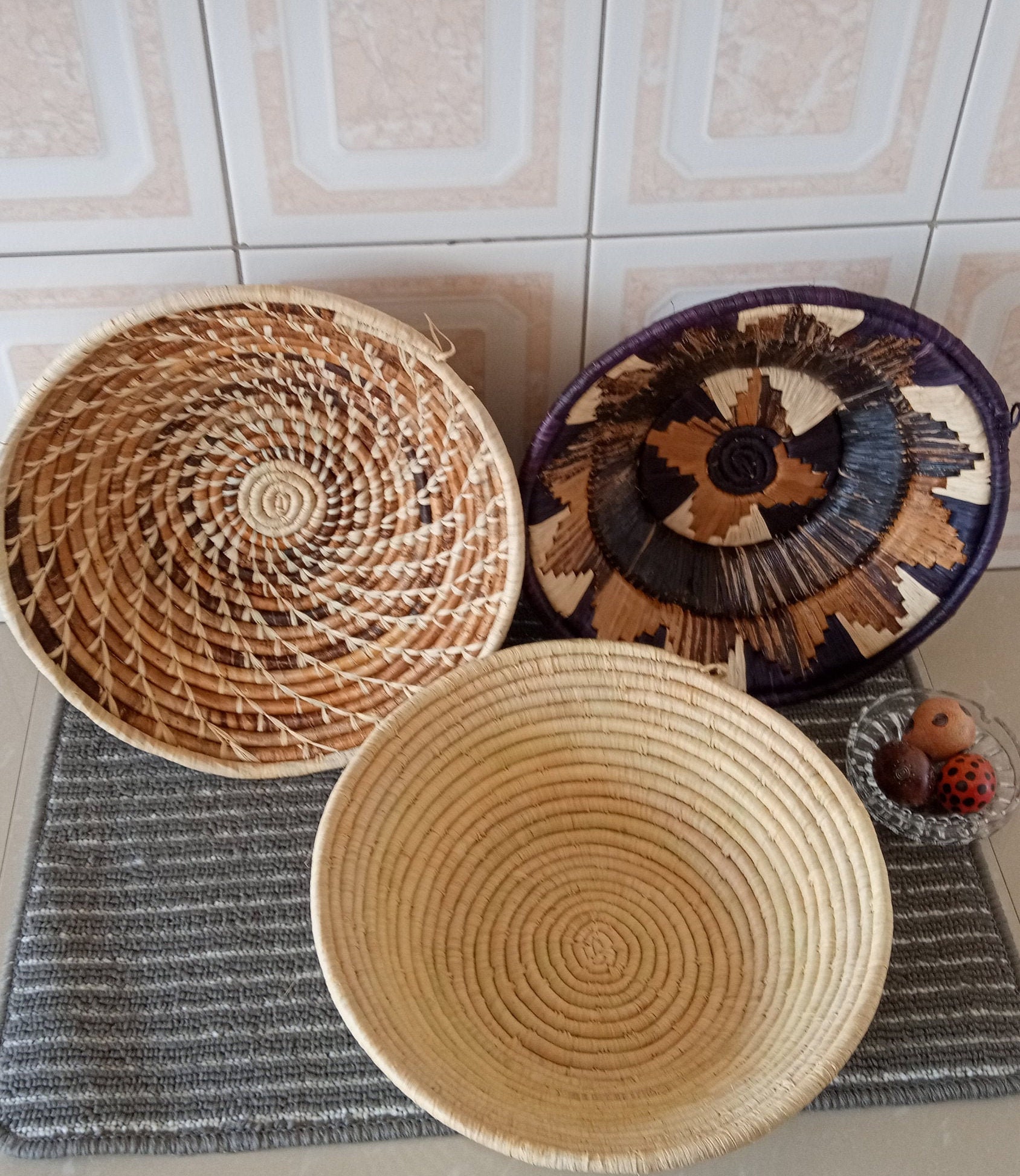 ON SALE African Woven Basket Set Boho Basket Wall Decor | Etsy