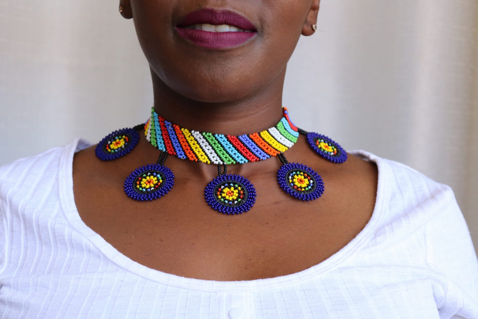 ON SALE Zulu Blue beaded choker African colorful necklace | Etsy