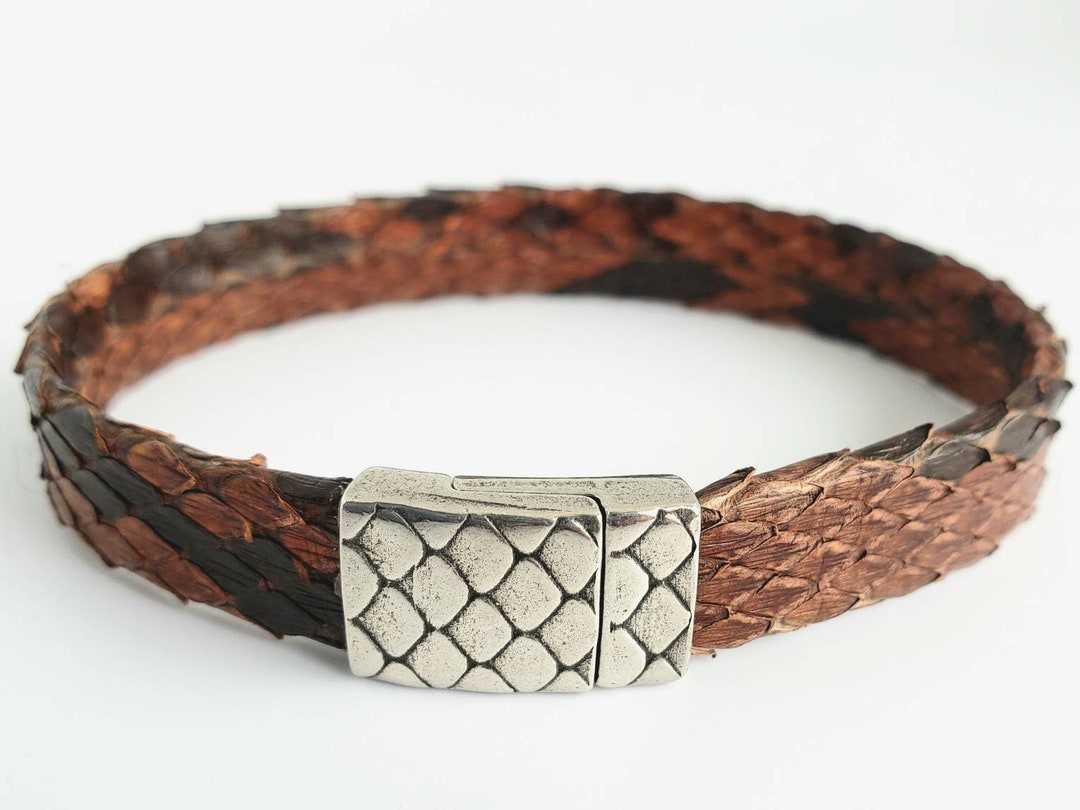 Python Leather Bracelet, Father's Day Gift, Brown Genuine Snakeskin ...