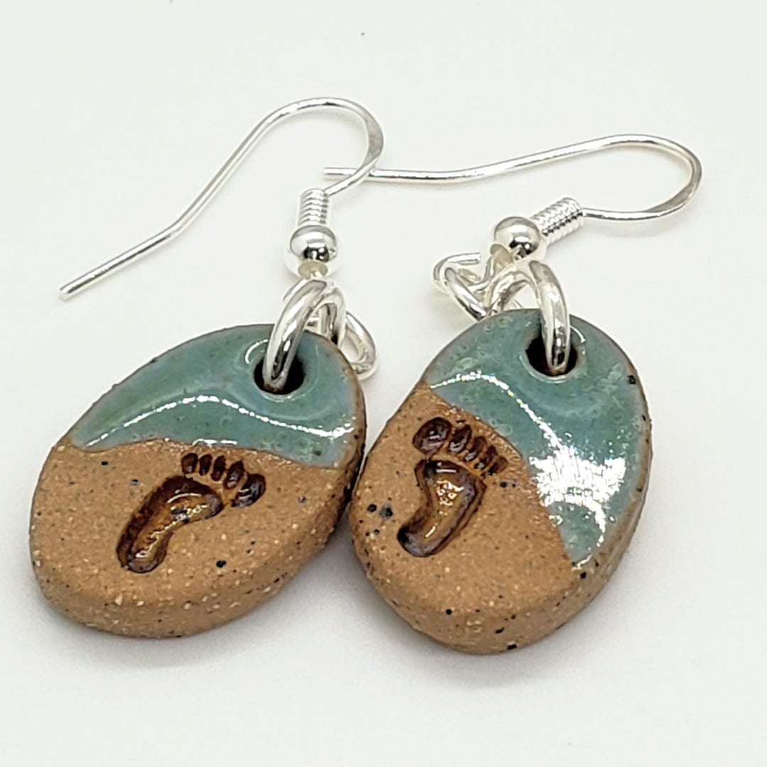 Ceramic Footprints Earrings: Artisan Beach Jewelry, Sterling Silver - Etsy