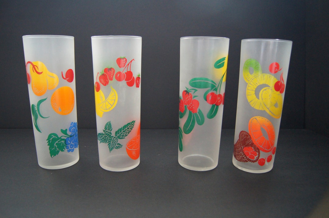 Vintage Federal Fruity Frosted Tall Cocktail Glasses- Tom Collins ...