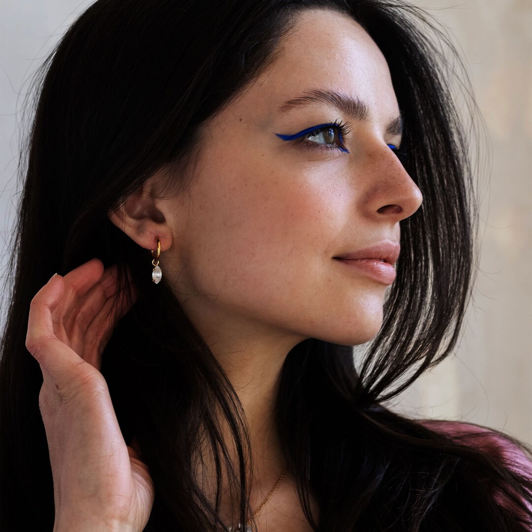 Hoop Earrings Navette, Stainless Steel or Gold-plated Stainless Steel, Glass Crystal, Removable ...