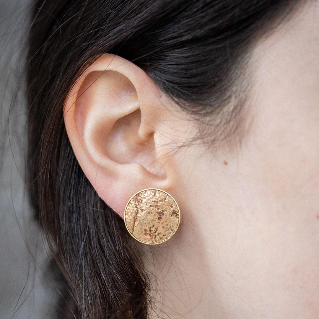 Large Plate Ear Clips With Cork Inlays in Gold or Silver Plated - Etsy