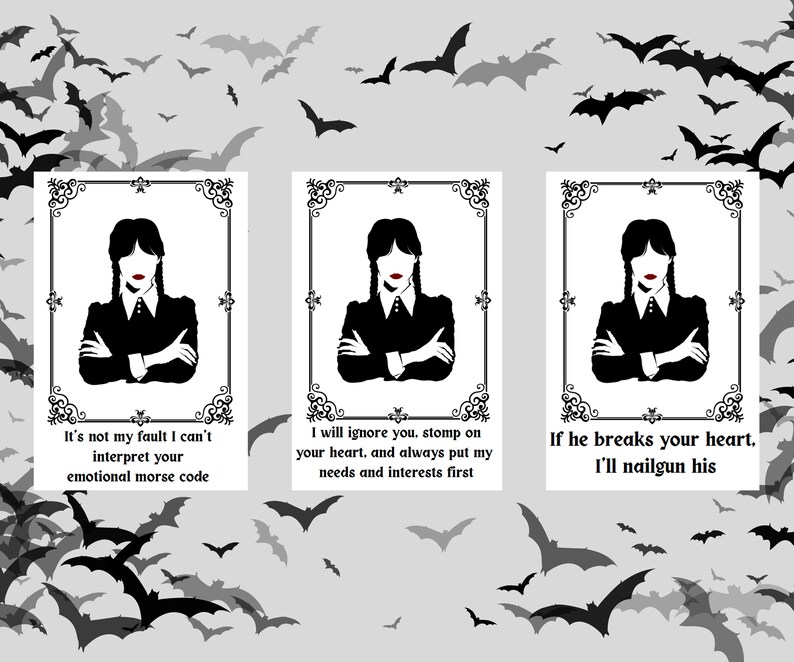 3 Pack of Wednesday Addams Cards | Digital Download Printable ...