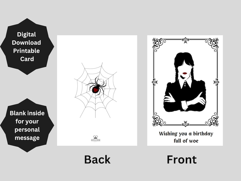 Wednesday Addams Card | Digital Download Printable Birthday Card ...