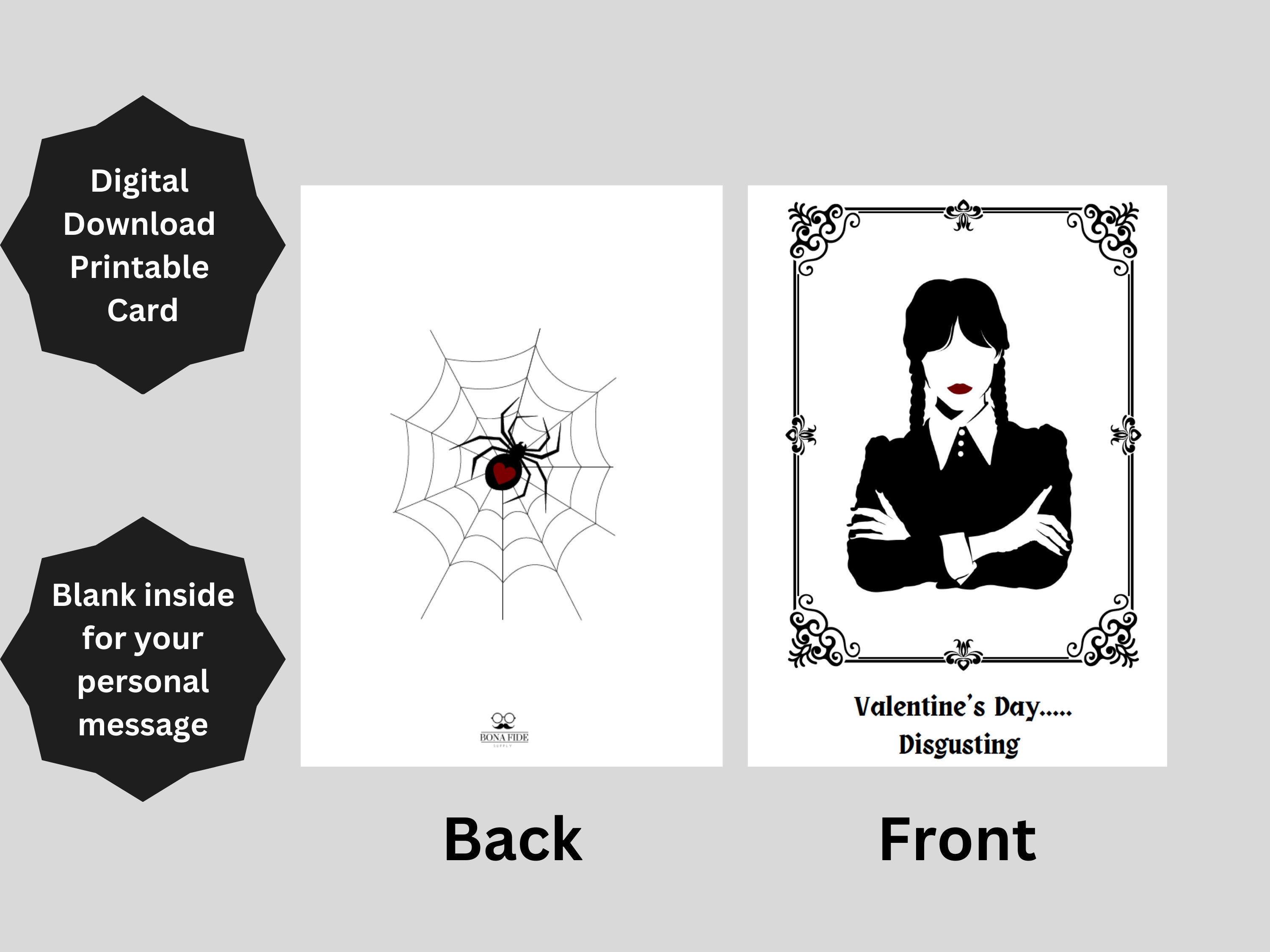 Wednesday Addams Card | Digital Download Printable Valentines Day Card ...
