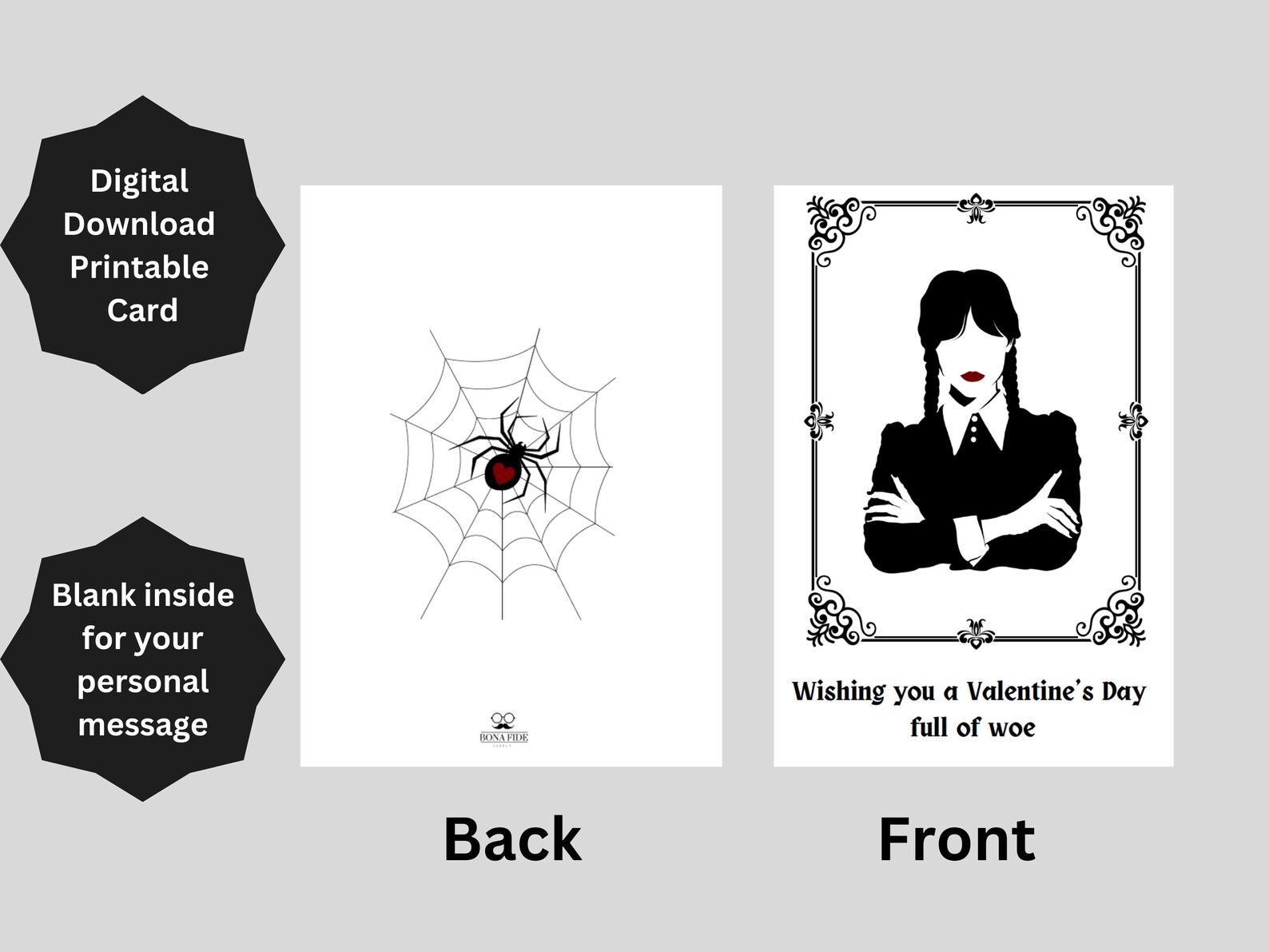 Wednesday Addams Card | Digital Download Printable Valentines Day Card ...