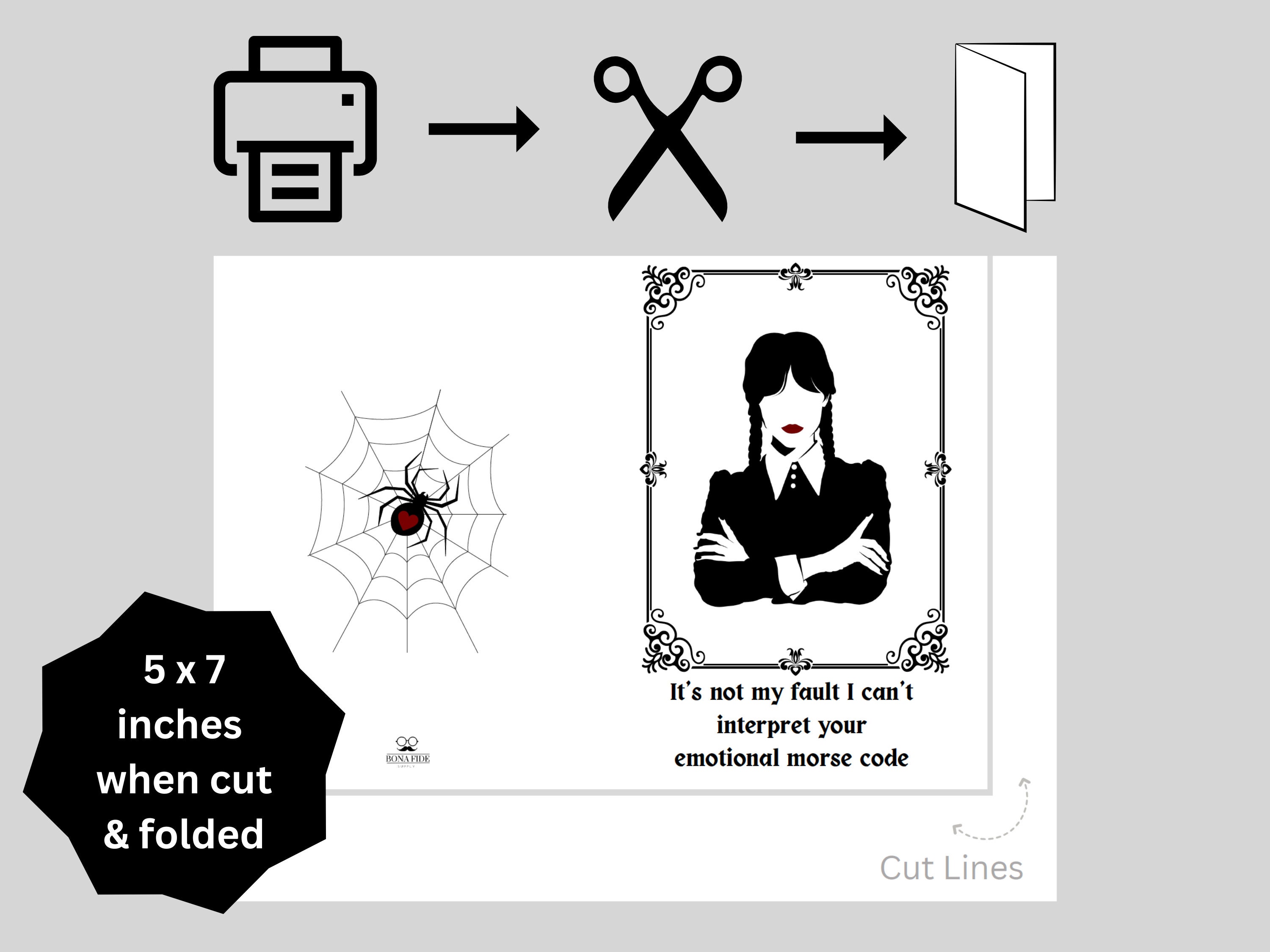 Wednesday Addams Card | Digital Download Printable Valentines Day Card ...