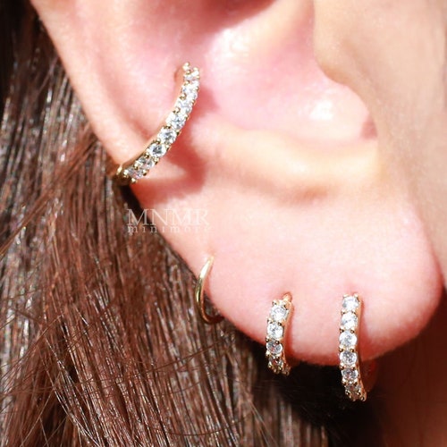 Tiny Pave CZ Cartilage Hoop 14K Gold Plated Over Brass Small | Etsy