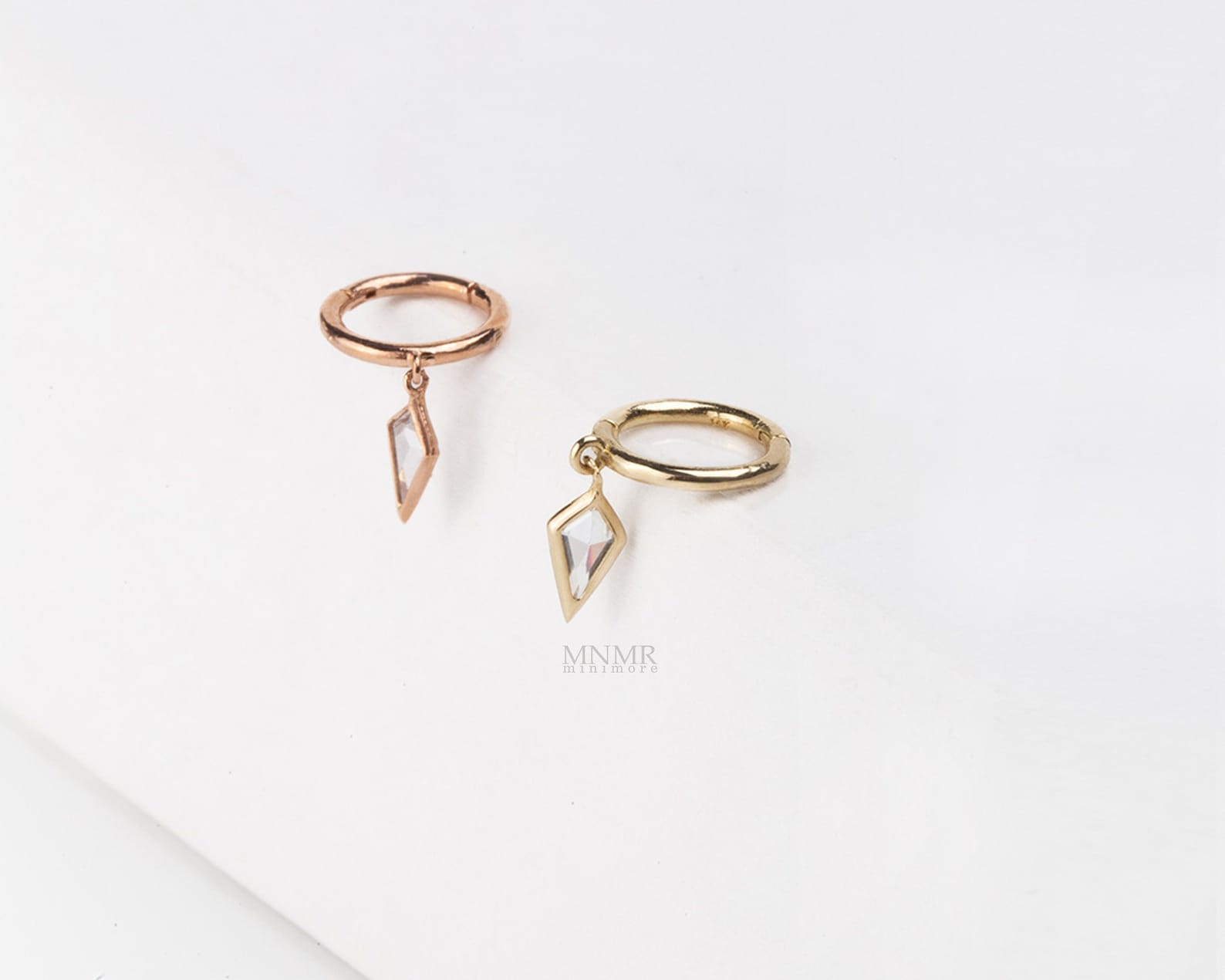 14K Solid Gold Dangle Hoop Earring, Kite Cut Jewelry, Cartilage Helix ...