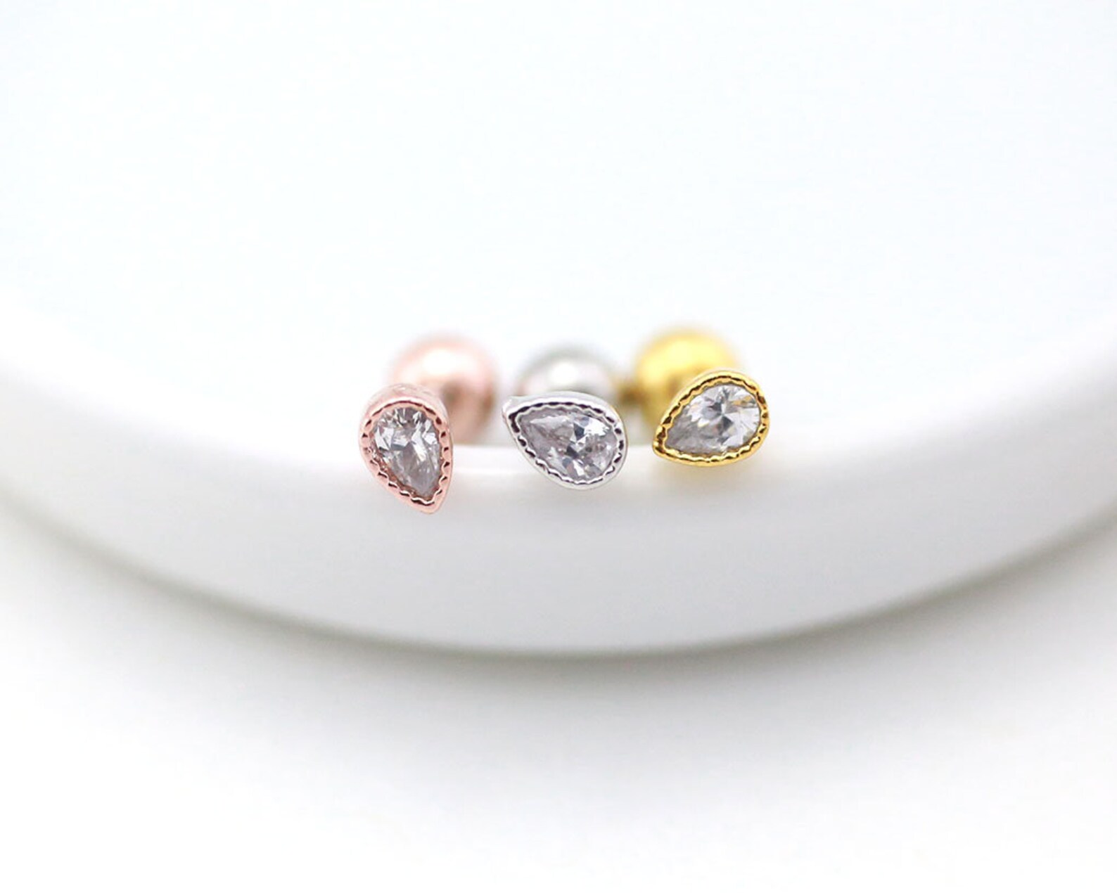 CZ Tiny Teardrop Piercing Tragus Earring Dainty Earring - Etsy