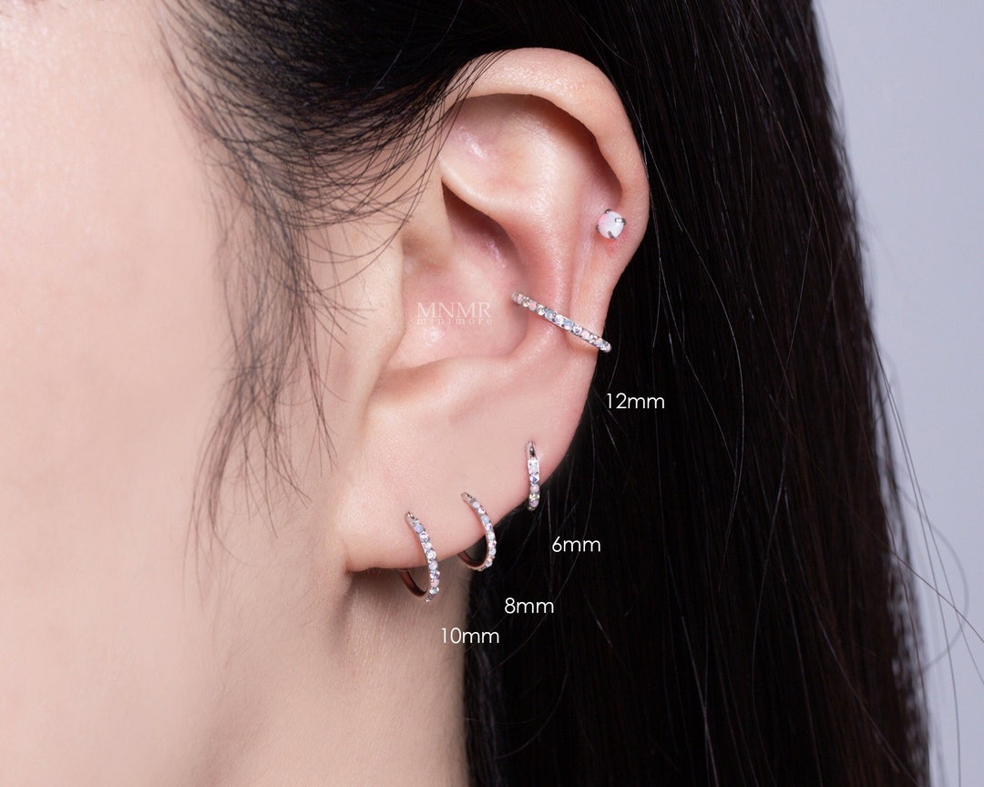 Magical Iridescent Pave Cartilage Hoop, Silver Opal Hoop, Helix Hoop ...