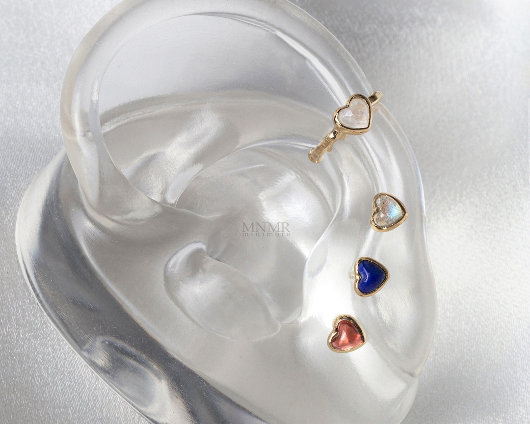 NEW!-NATURAL Stone-heart Shaped Conch Earring, Gemstone Ear Cuff ...