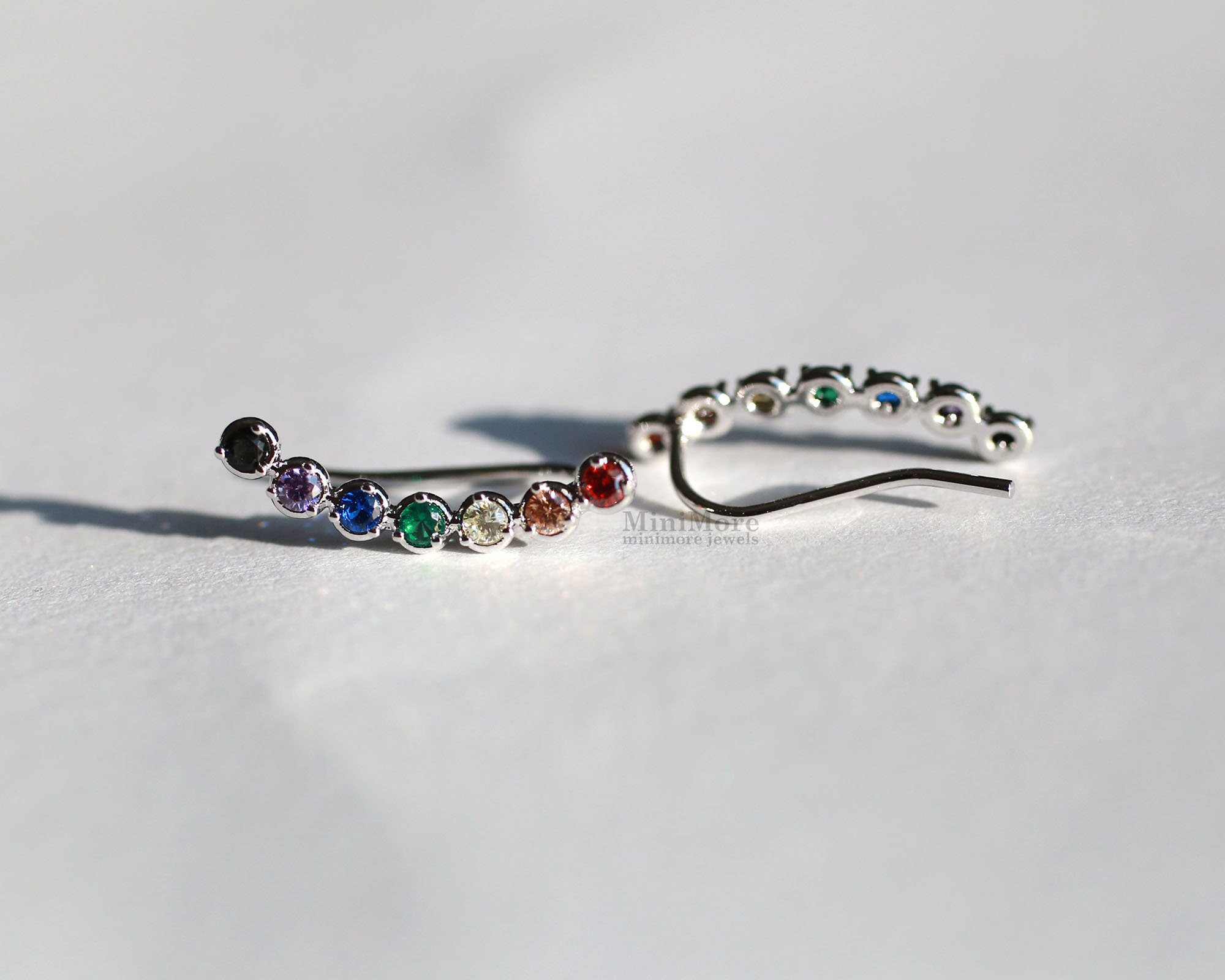 CZ Ear Cuff Colored Stone Ear Climber Rainbow Ear Cuff | Etsy