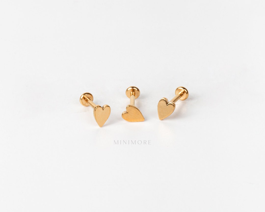 NEW! Tiny Plain Heart Threadless Labret, Push Pin Stud, Super Tiny ...