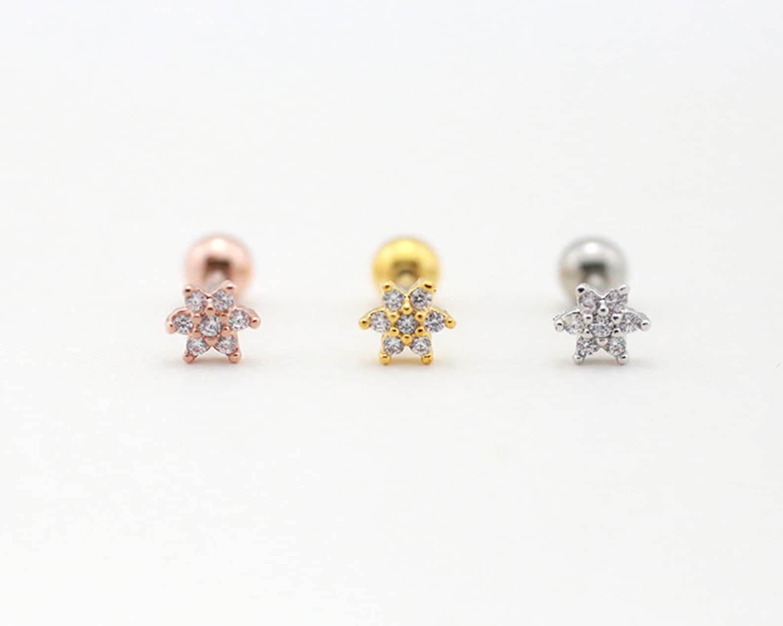 FLASH SALE CZ Snowflake Piercing Tiny Cartilage Dainty - Etsy