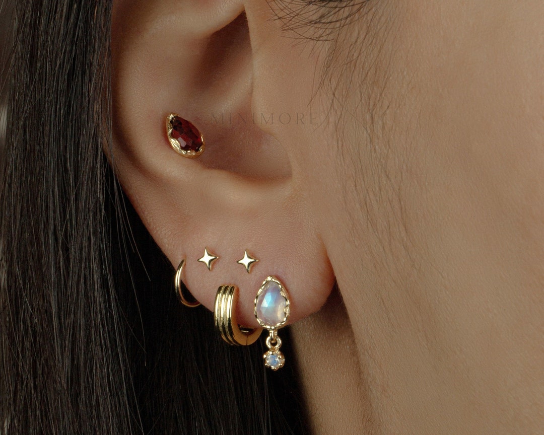 NEW! NATURAL Stone-dangled Teardrop Cartilage Stud, Moonstone Cartilage ...