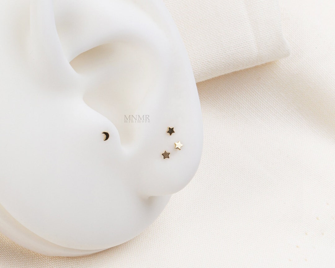 NEW! Micro Tiny Plain Star Flatback Stud, 14K Solid Gold Star ...