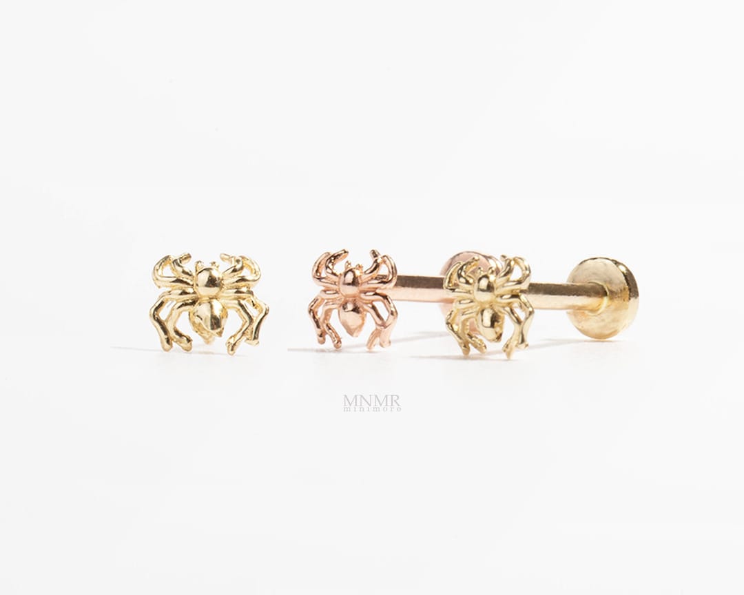Ultra Tiny Tragus Stud, 14K Solid Gold Ultra Tiny Spider Internally ...