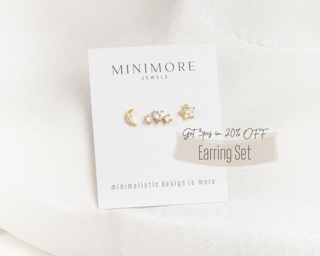 Silver Cartilage Earring Set, Curved CZ Stud, Curved Bar Stud, Curved Helix Flatback, Curved ...