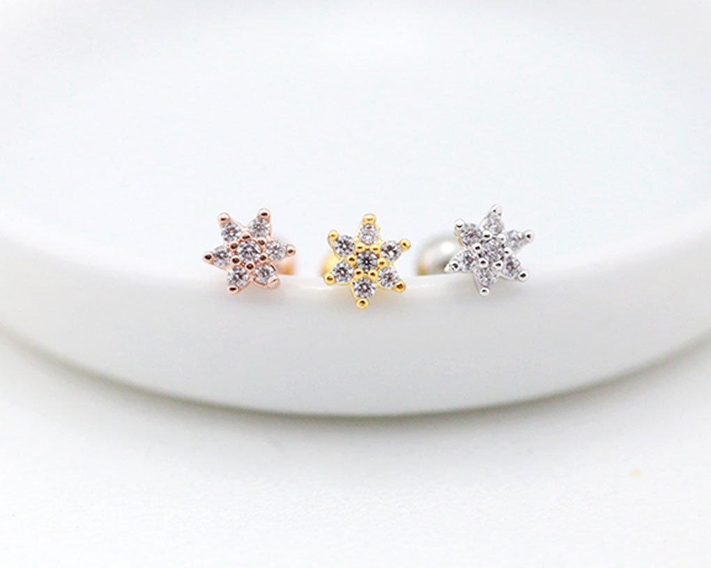FLASH SALE CZ Snowflake Piercing Tiny Cartilage Dainty | Etsy