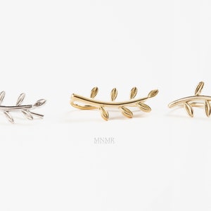 Delicate Leaf Ear Cuff, Ear Climber, Bar Cartilage Cuff, Ear Cuff, Leaf Earrings, Bar Earrings ...