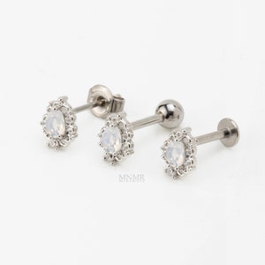 Tiny Cluster Teardrop Cartilage Earring, Flatback Earring, Cluster Conch Earring, Opal Stone ...