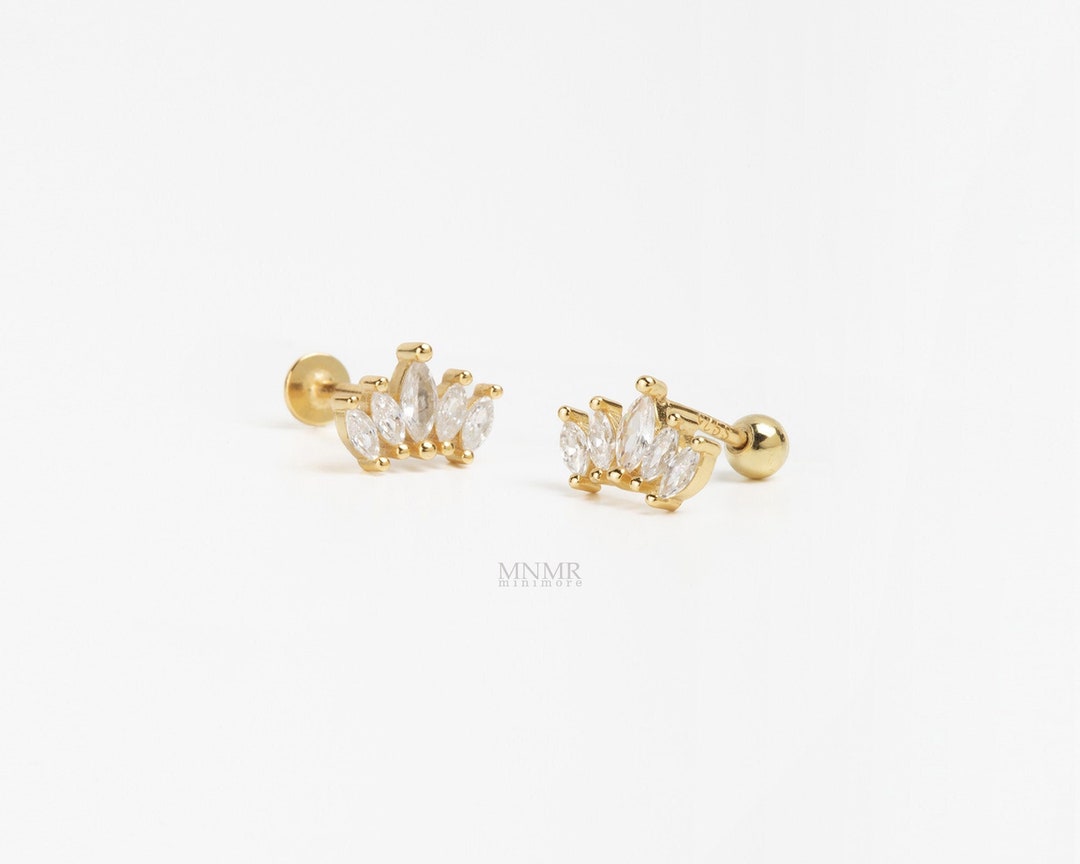 Tiny Crown Piercing, Inner Conch Earring, Crown Cartilage Earring ...