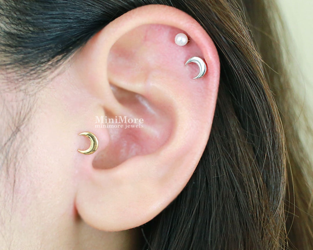 Moon Cartilage, Tragus Earring, Dainty Earring, Cartilage Earring ...