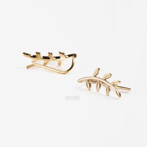 Delicate Leaf Ear Cuff, Ear Climber, Bar Cartilage Cuff, Ear Cuff, Leaf Earrings, Bar Earrings ...
