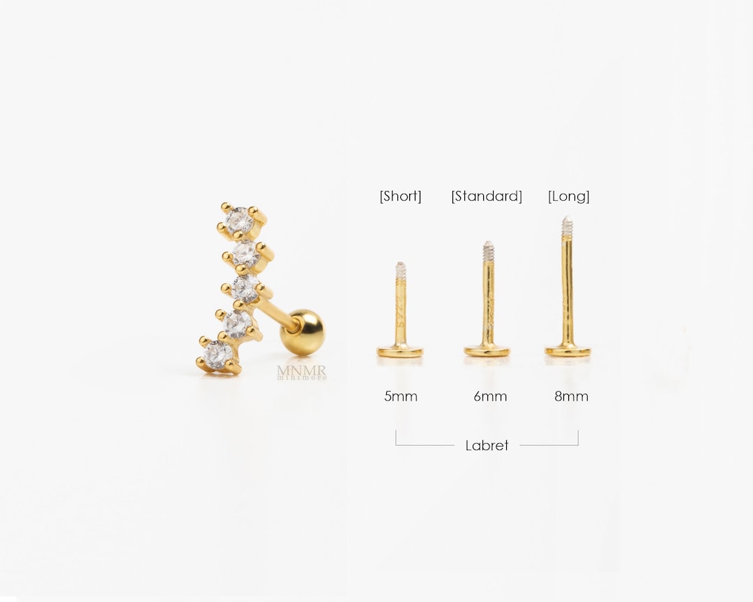 Curved Bar Cartilage Earring, Silver Cartilage Piercing, Curved CZ Stud ...