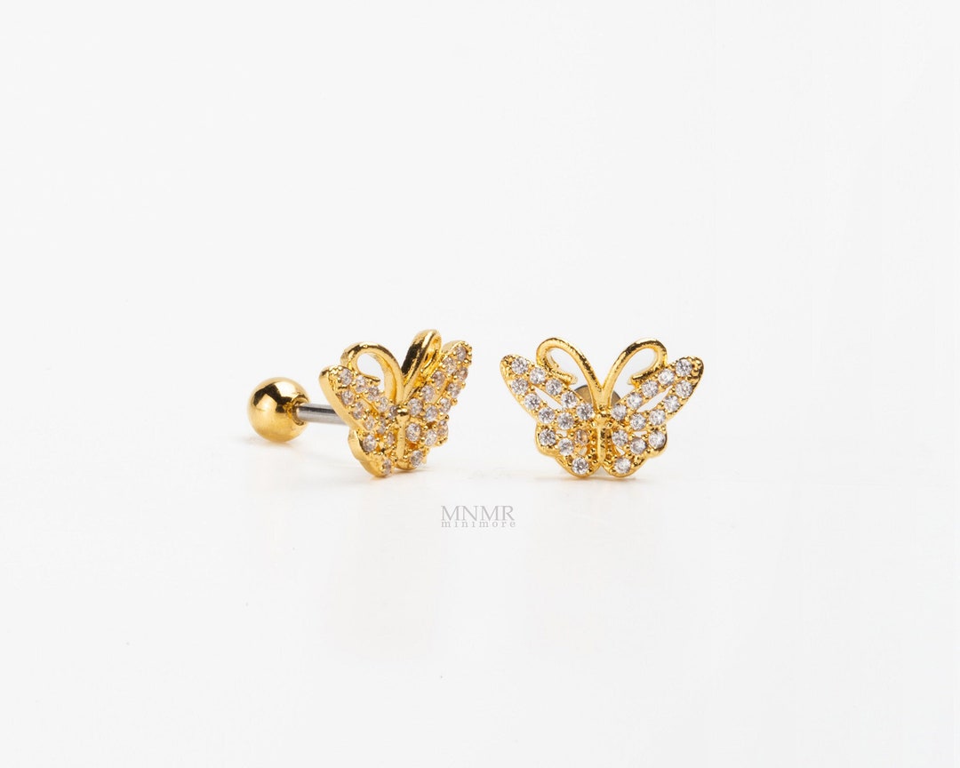 NEW! Tiny Butterfly Tragus Barbell, Tragus Flatback Stud, Tiny Tragus ...