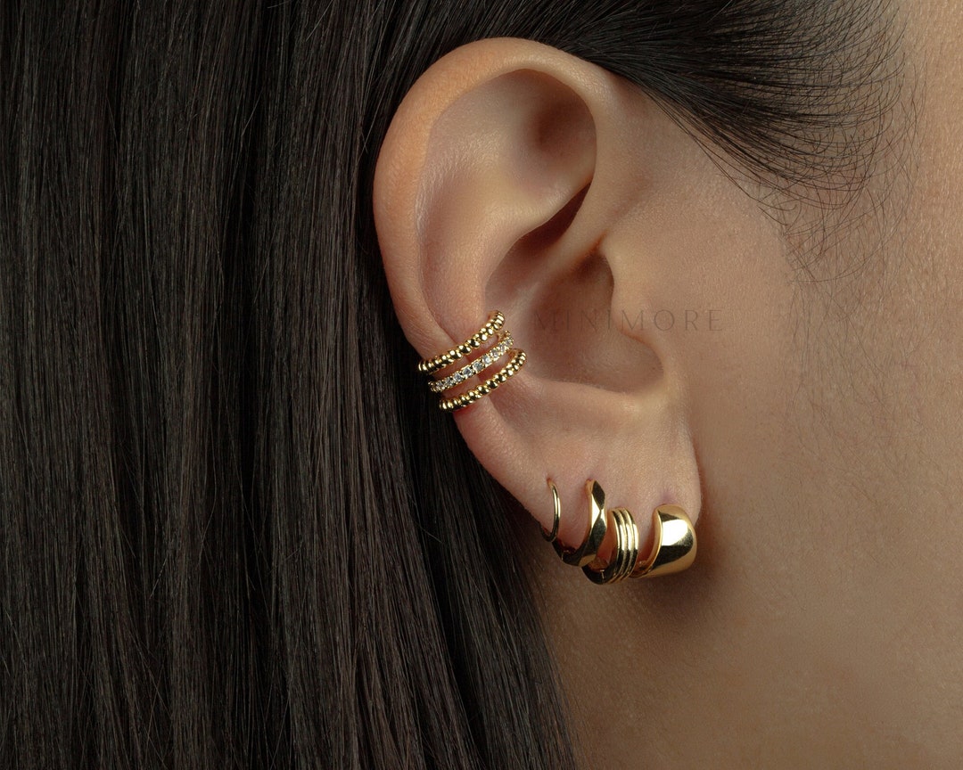 NEW! Layered Plain Ear Cuff, Gold Cuff, Non Pierced Cuff, Conch Hoop ...