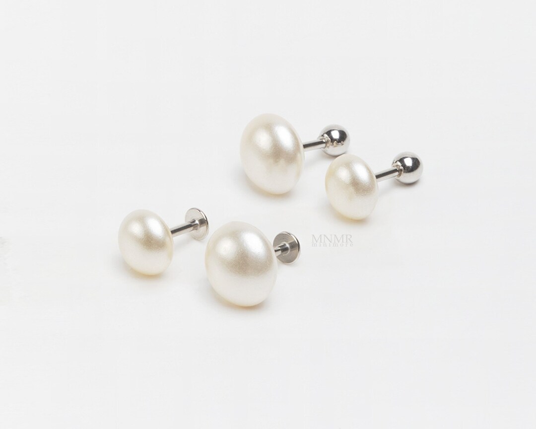NEW! Fresh Water Pearl Cartilage Earring, Flat Pearl Stud, Pearl Helix ...