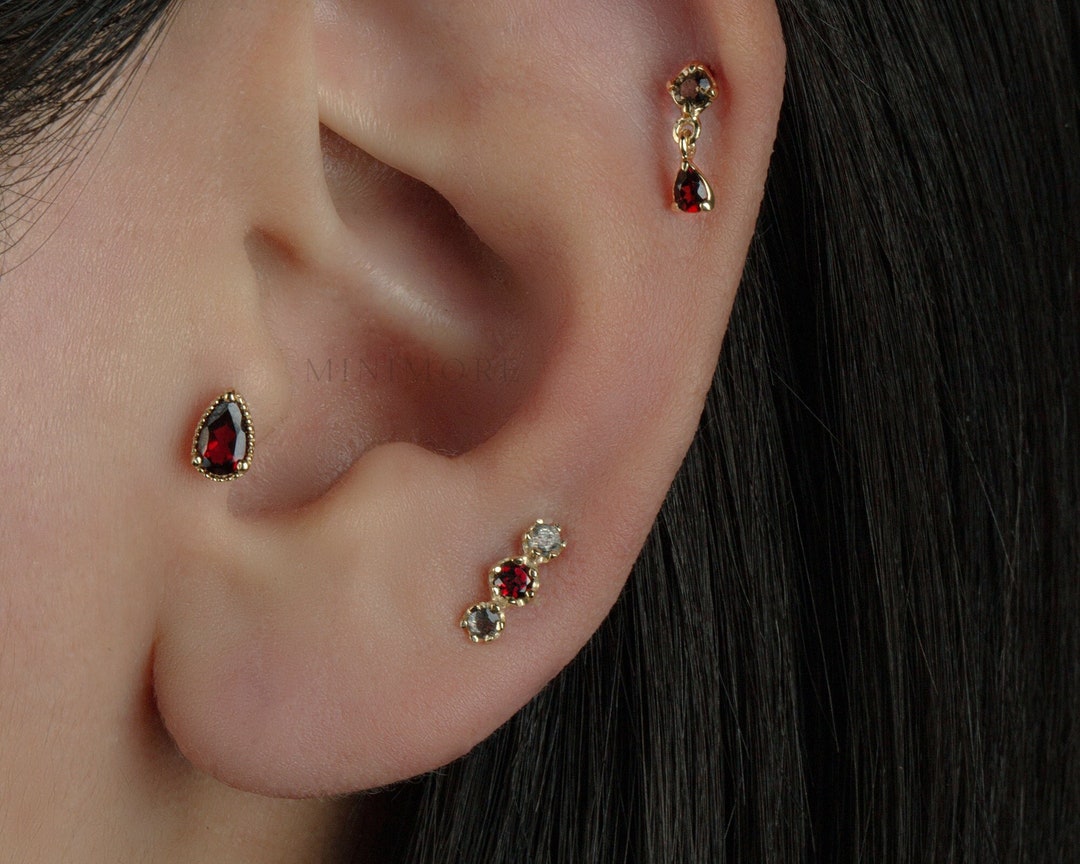 NEW!-NATURAL Stone-teardrop Cartilage Stud, Moonstone Cartilage ...