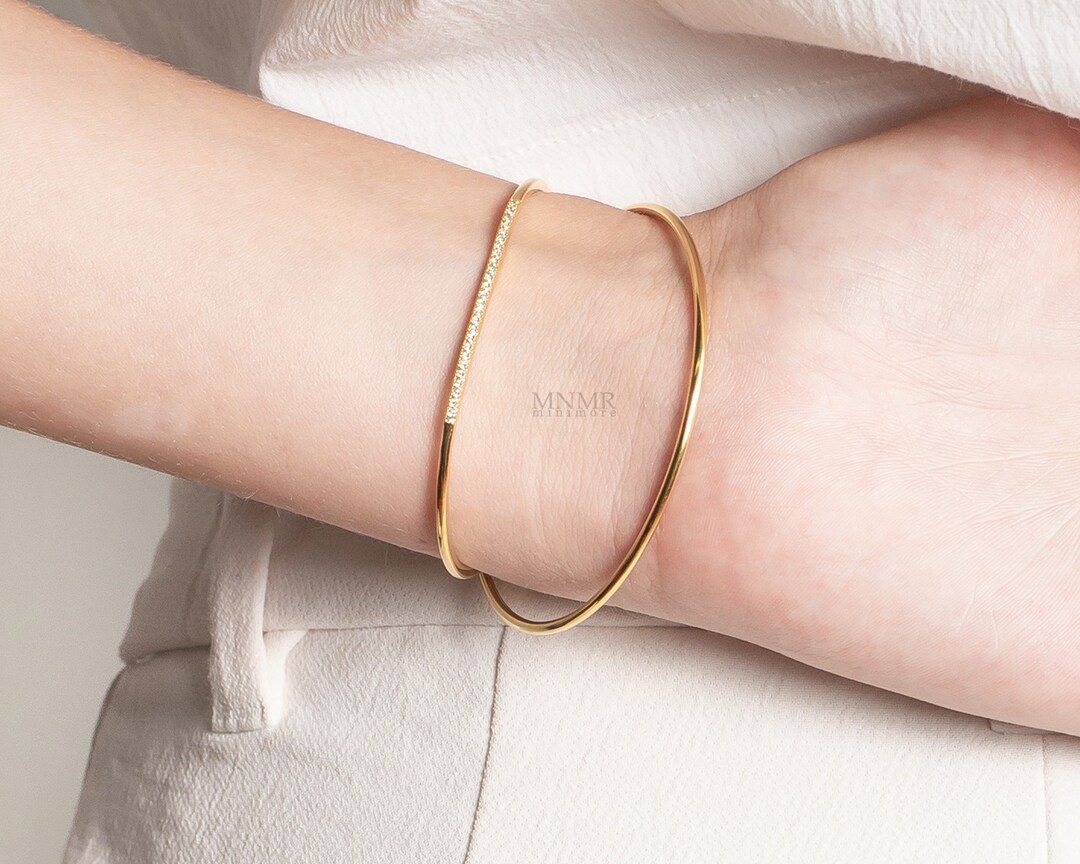 925 Sterling Silver Plain Bangle Bracelet, Layering Bracelet, Silver Bracelet, Vermeil Gold ...