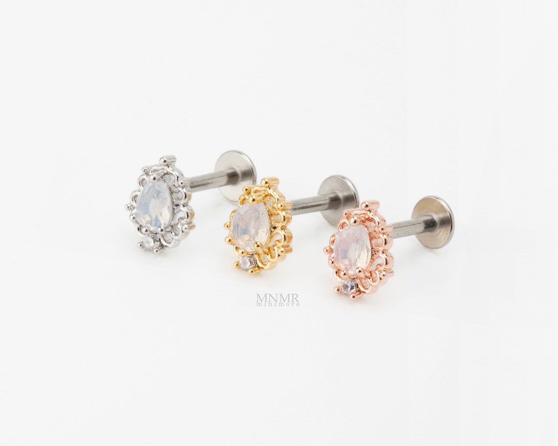 Tiny Cluster Teardrop Cartilage Earring, Flatback Earring, Cluster ...