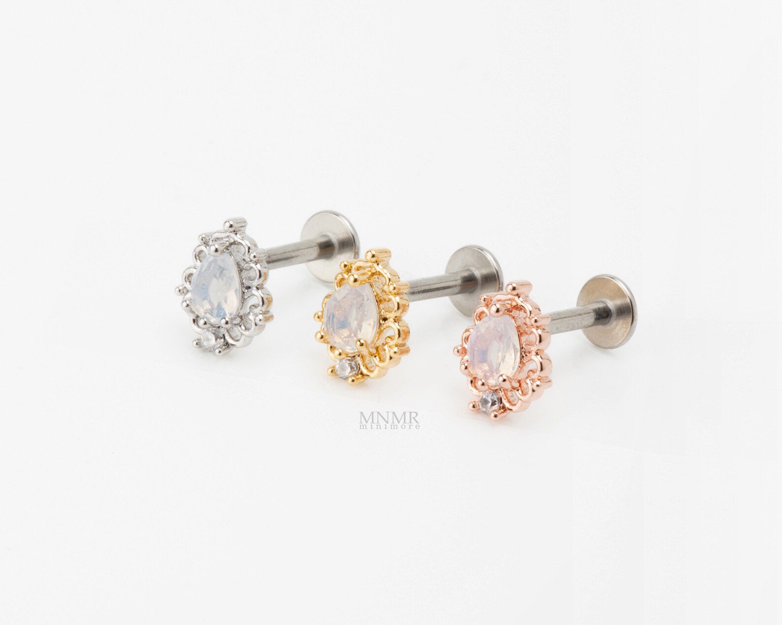 Tiny Cluster Teardrop Cartilage Earring, Flatback Earring, Cluster ...