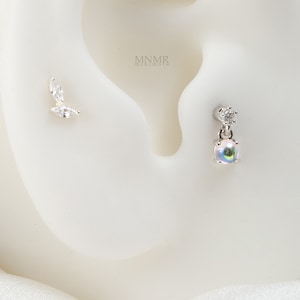 NEW! Dangled Cartilage Earring, Rainbow Moonstone Flatback Stud ...