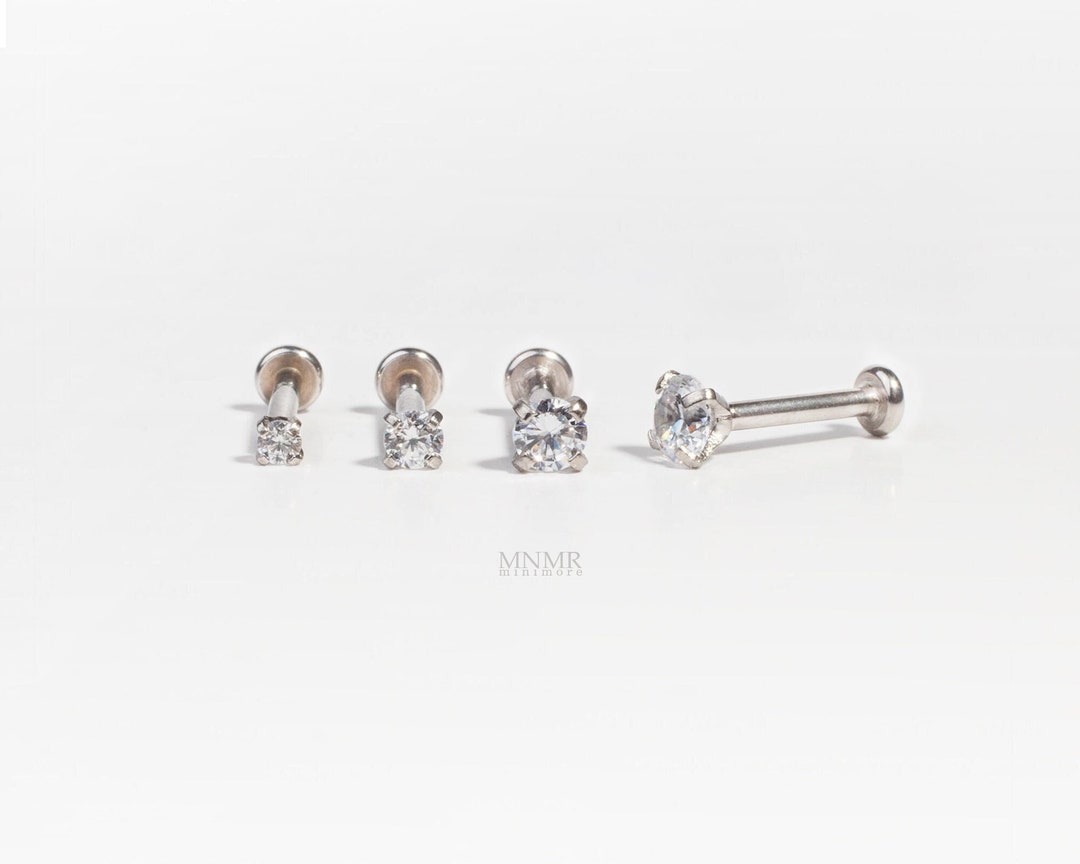 16-20g Tiny Threadless 1.5/2/2.5/3mm CZ Stud, Threadless Labret, CZ ...