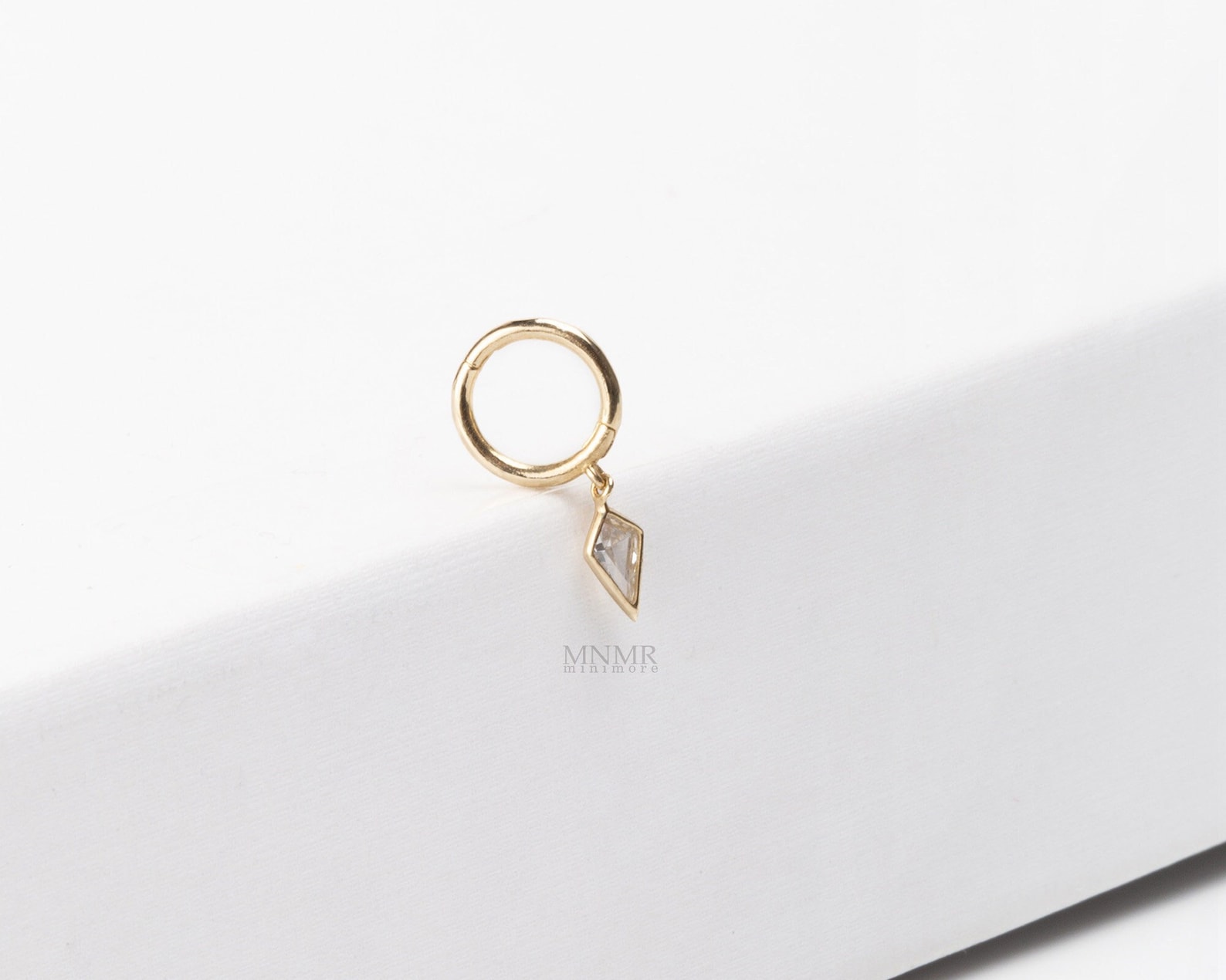 14K Solid Gold Dangle Hoop Earring, Kite Cut Jewelry, Cartilage Helix ...