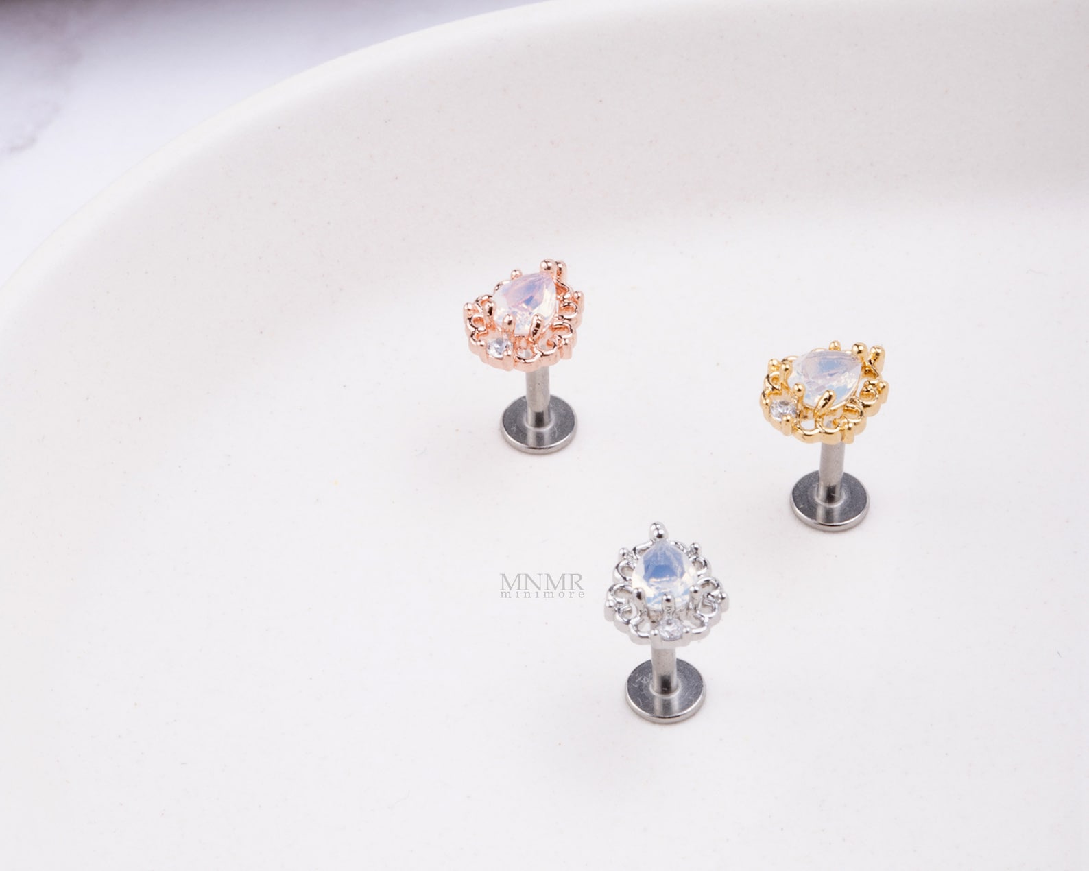 Tiny Cluster Teardrop Cartilage Earring, Flatback Earring, Cluster ...