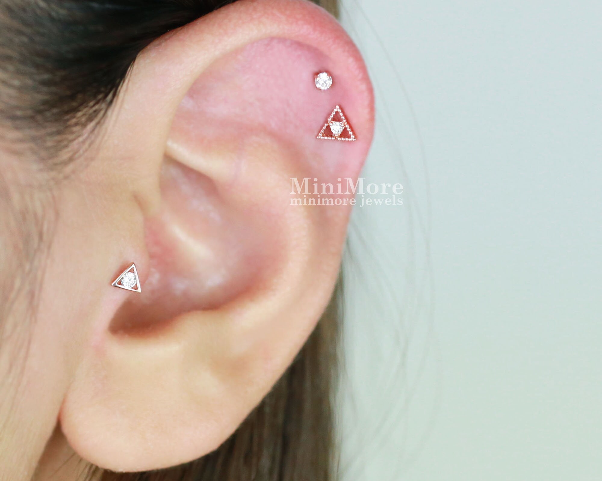 10K Solid Gold Piercing Triangle Cartilage earring Triangle | Etsy