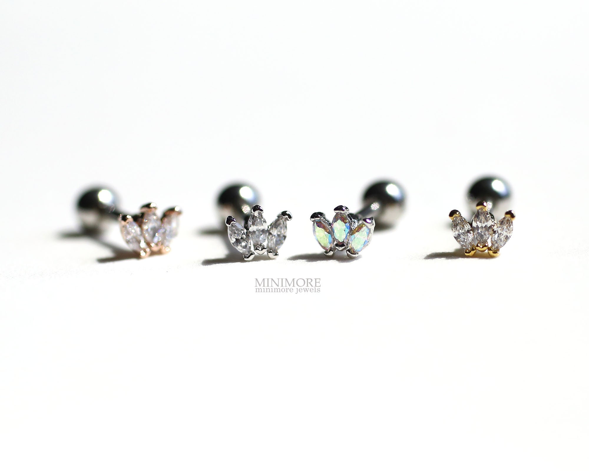Super Tiny Crown CZ Piercing Dainty Earring Tiny Cartilage - Etsy