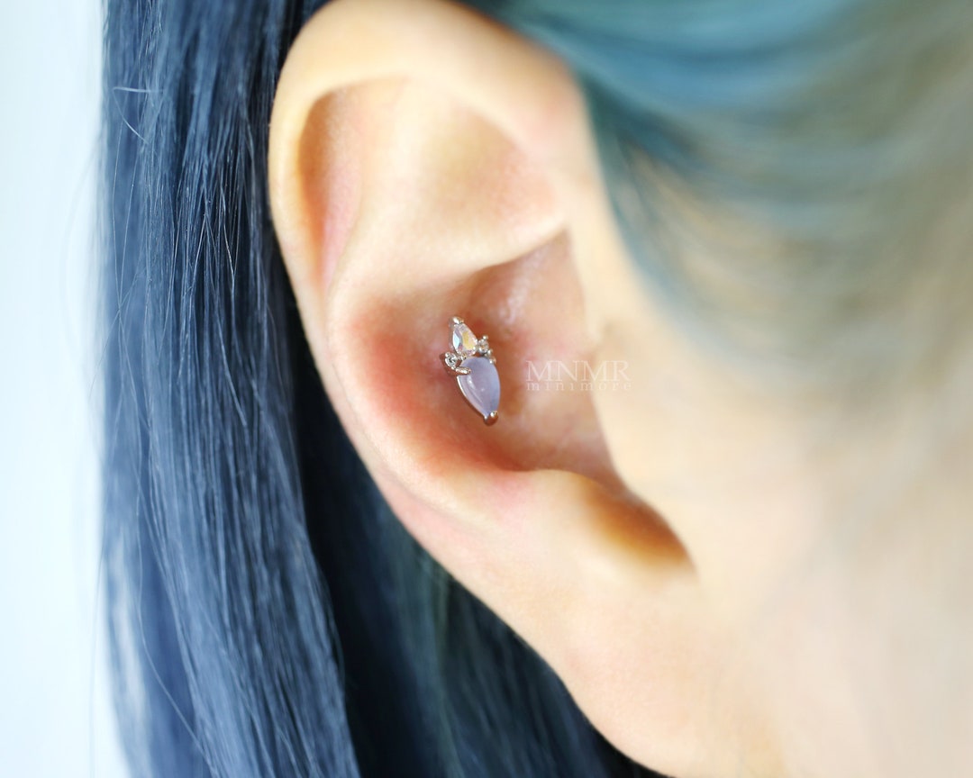 Moonstone Cluster Earring, Cartilage Earring, Moonstone Stud, Moonstone ...