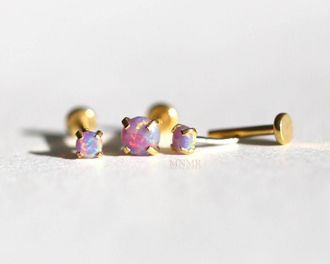 16-20g Tiny Theadless 2/2.5/3mm Multi Opal Stud, Opal Puchpin Stud ...