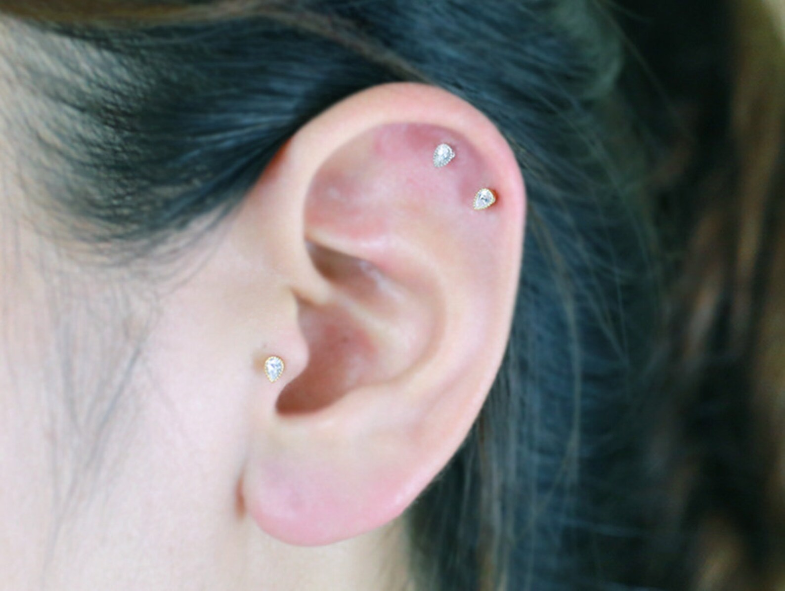CZ Tiny Teardrop Piercing Tragus Earring Dainty Earring - Etsy